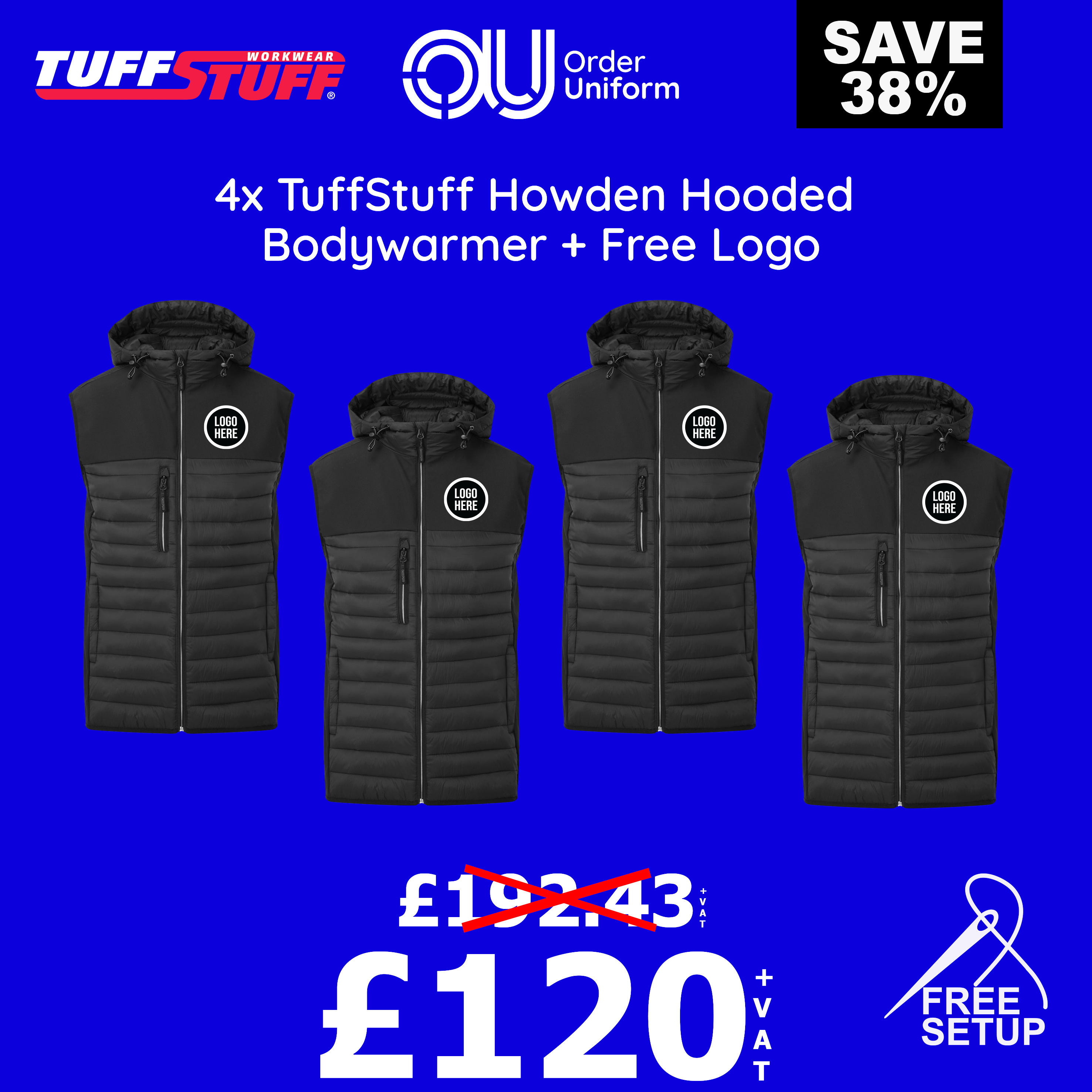 4x TuffStuff Howden Hooded Bodywarmer + Free Logo | Order Uniform UK Ltd