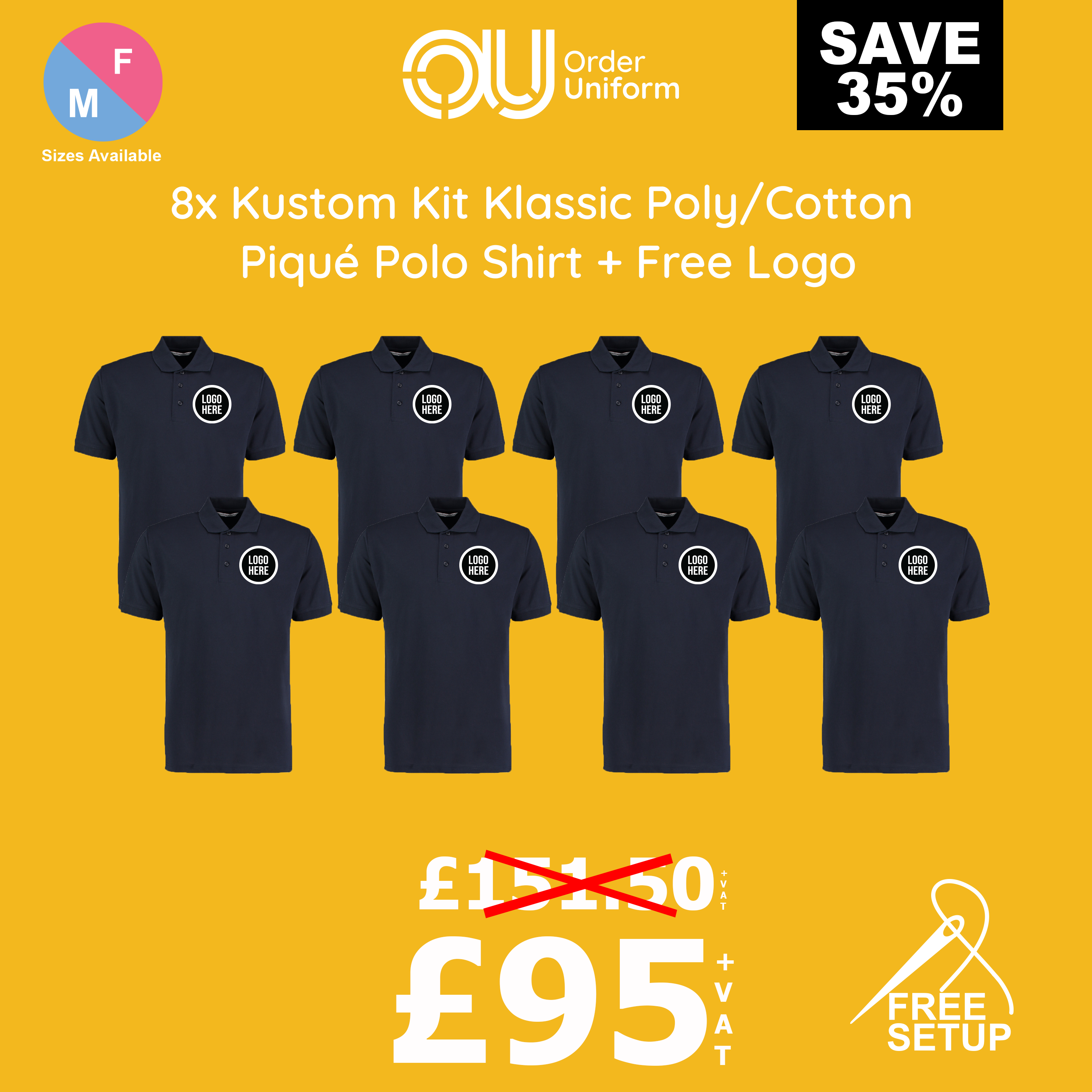 8x Kustom Kit Klassic Poly/Cotton Piqué Polo Shirt + Free Logo | Order ...