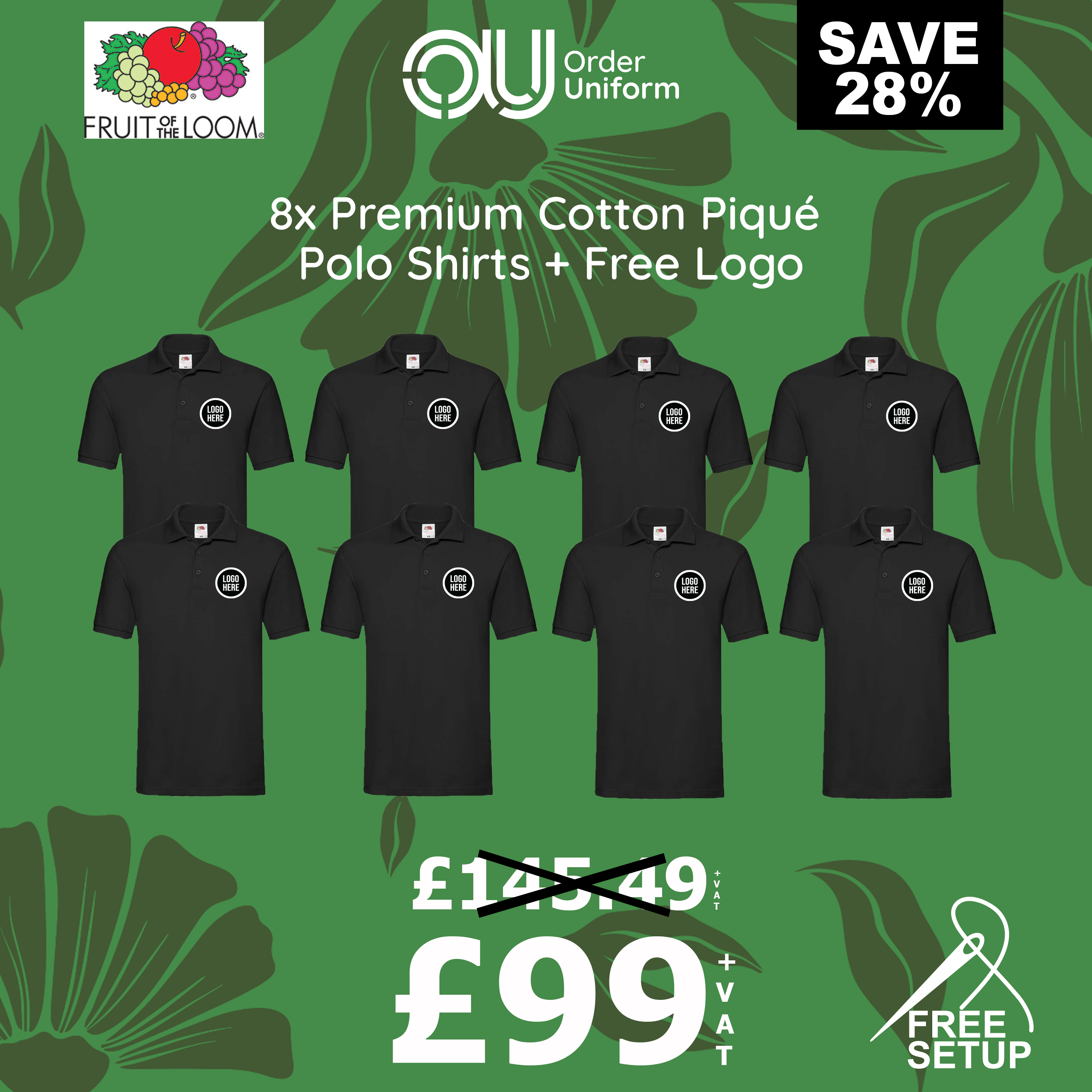 8x Premium Cotton Piqué Polo Shirts + Free Logo | Order Uniform UK Ltd