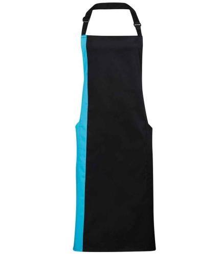 Premier Contrast Bib Apron - Black/Turquoise Blue