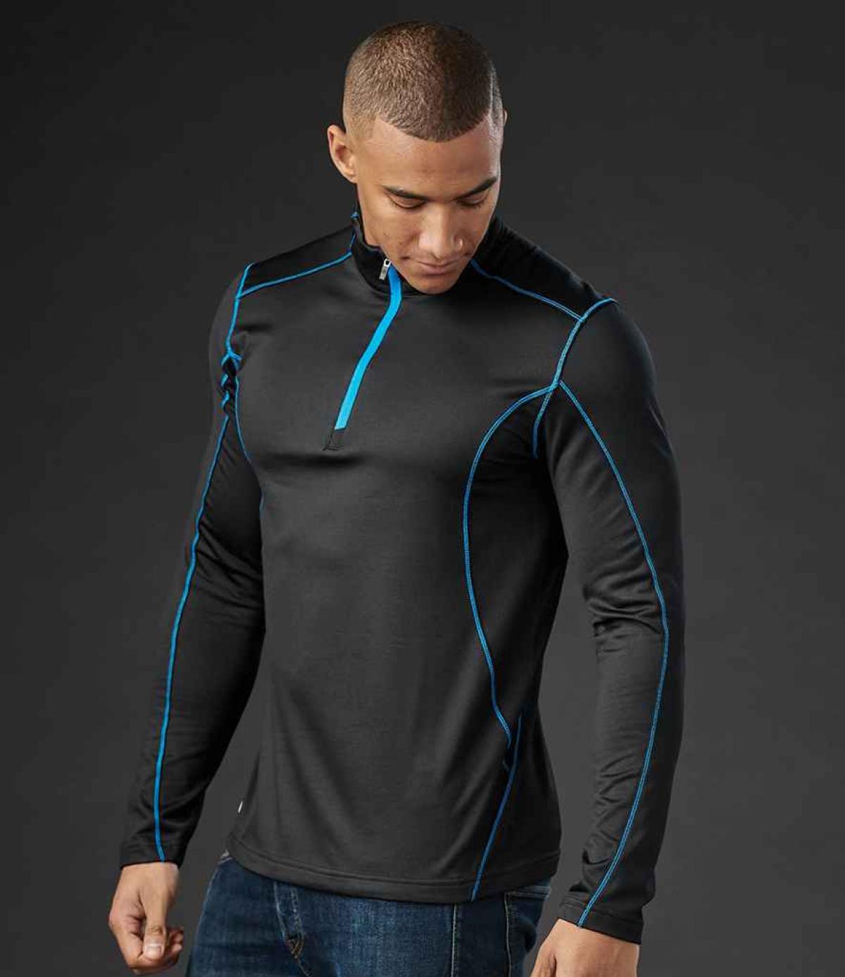 Stormtech Pulse Fleece Pullover Zip Neck Top - Black/Electric Blue