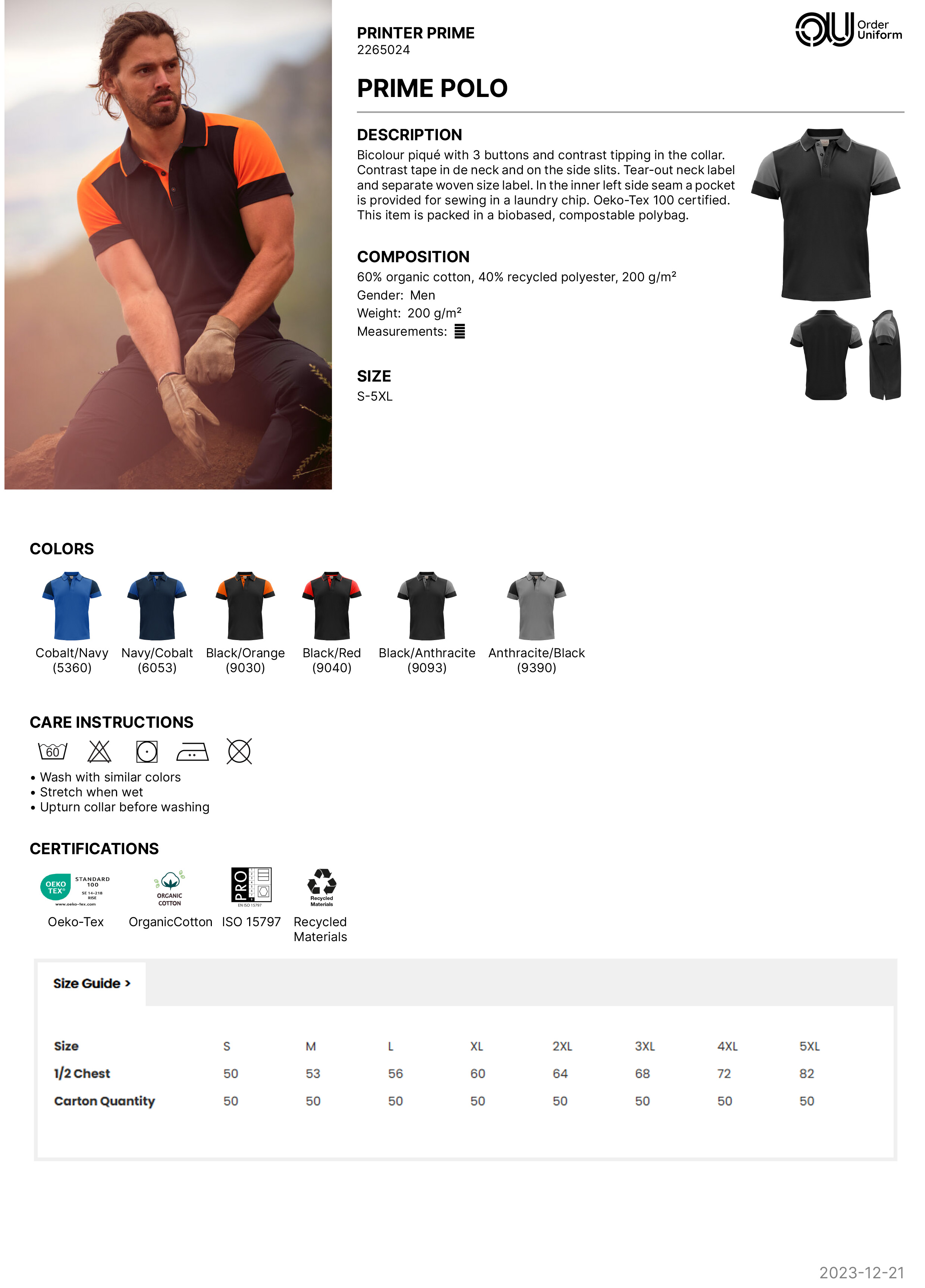 Printer Prime Sustainable Two-Tone Poloshirt - Cobalt/Navy | Order ...